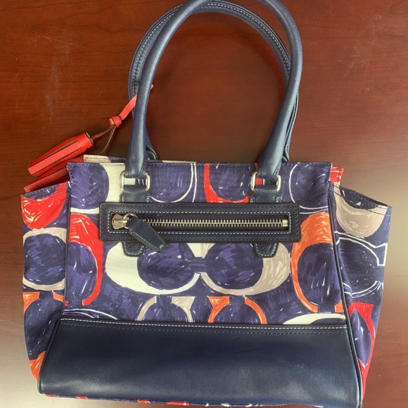Coach | Bags | Coach Purse Blue Red Orange White Satchel | Poshmark